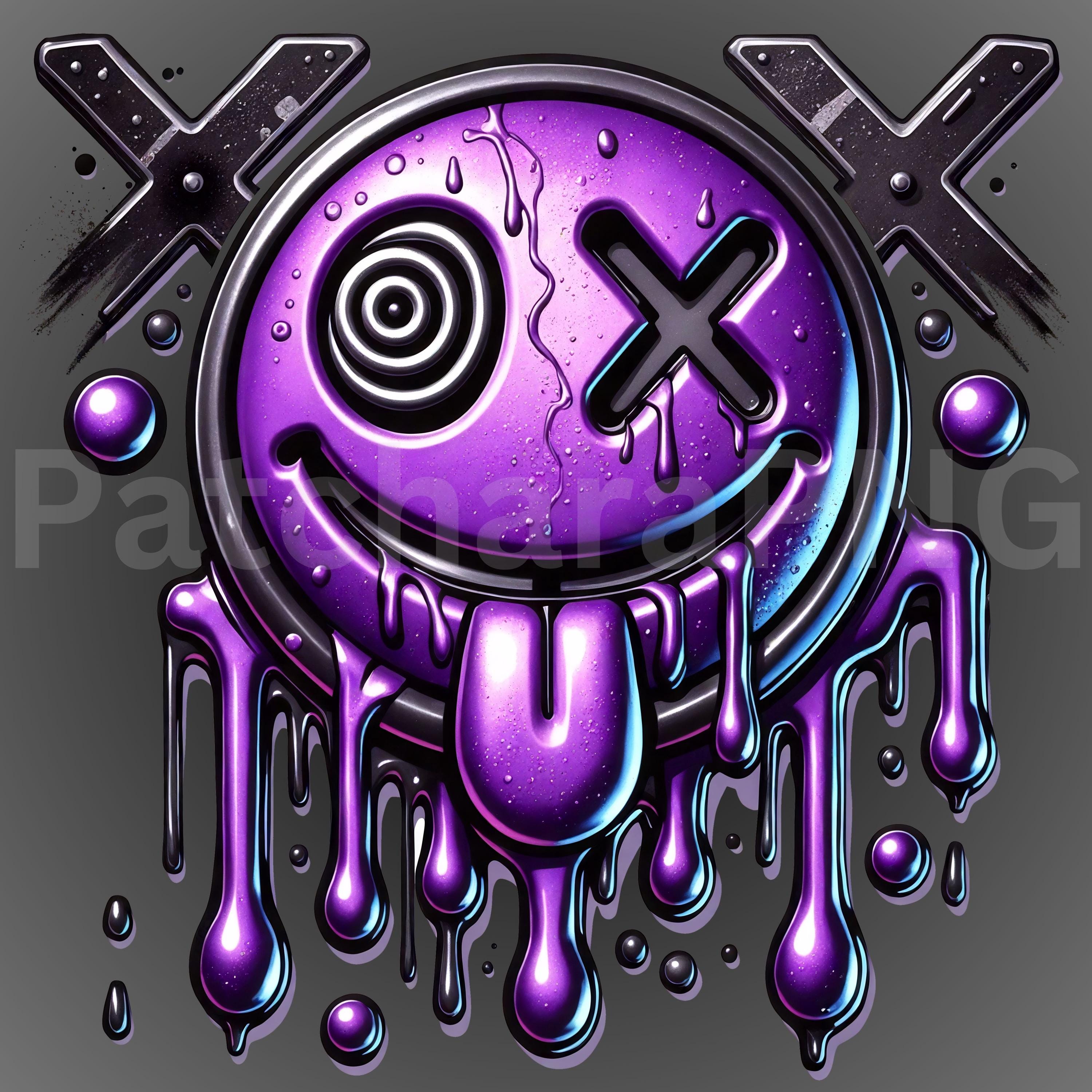 Dripping Graffiti Smile Face PNG, Purple Melting Street Art Clipart ...