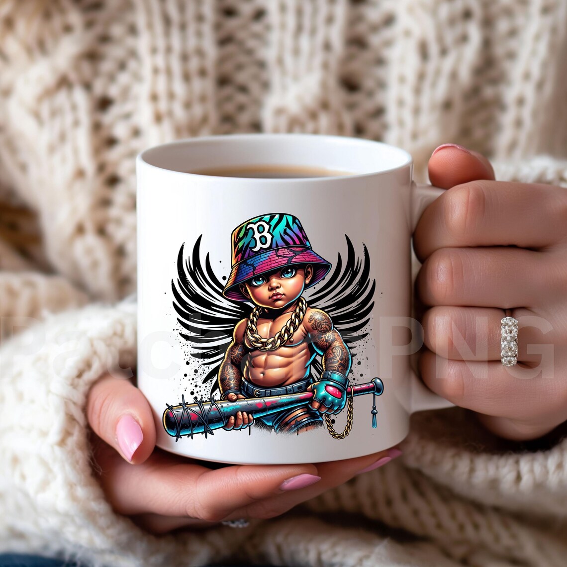 Gangsta Baby PNG | Tattooed Cartoon Kid With Bat for Streetwear Shirts ...