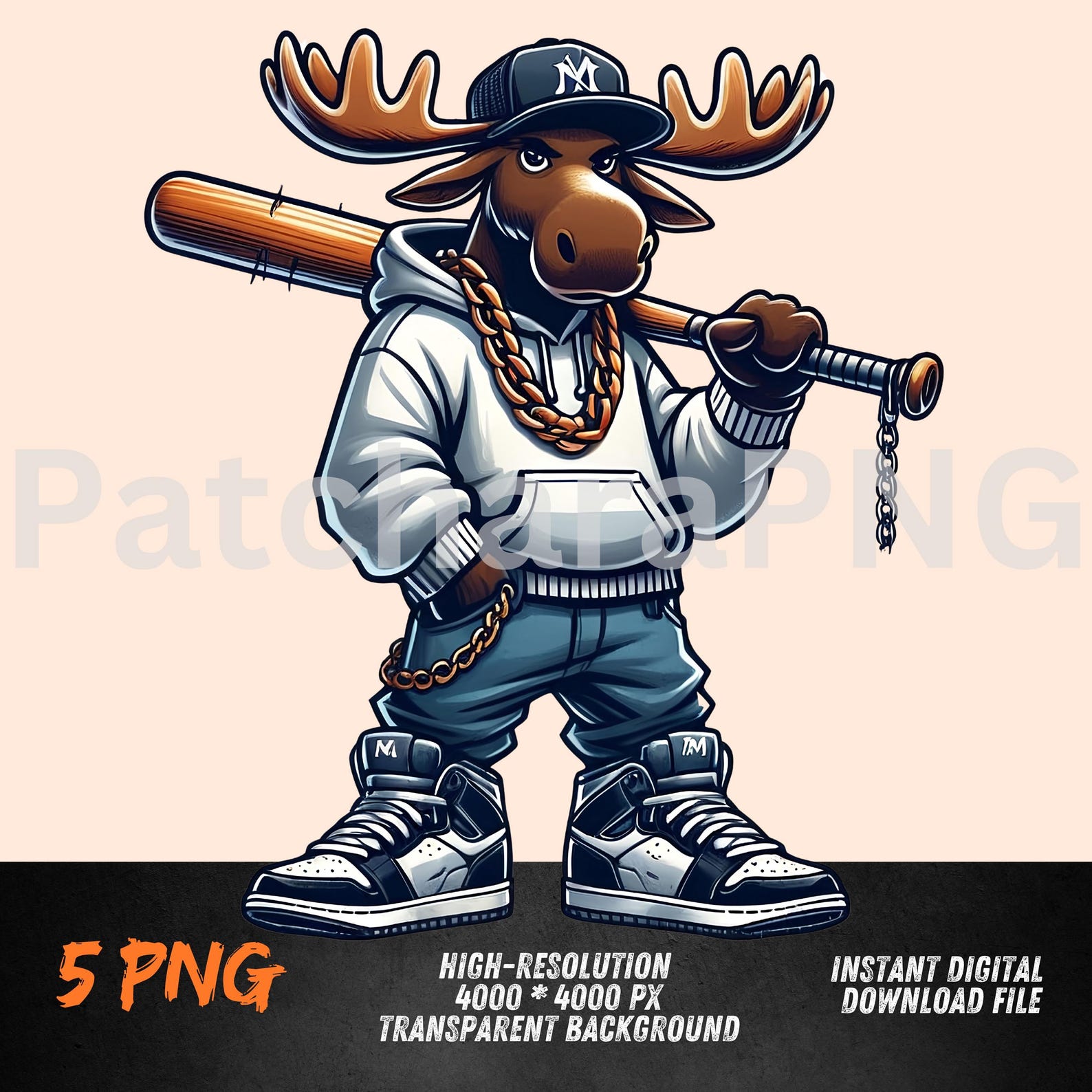 Hip-hop Moose Cartoon Clipart | Cool Moose With Gold Chain & Hoodie ...