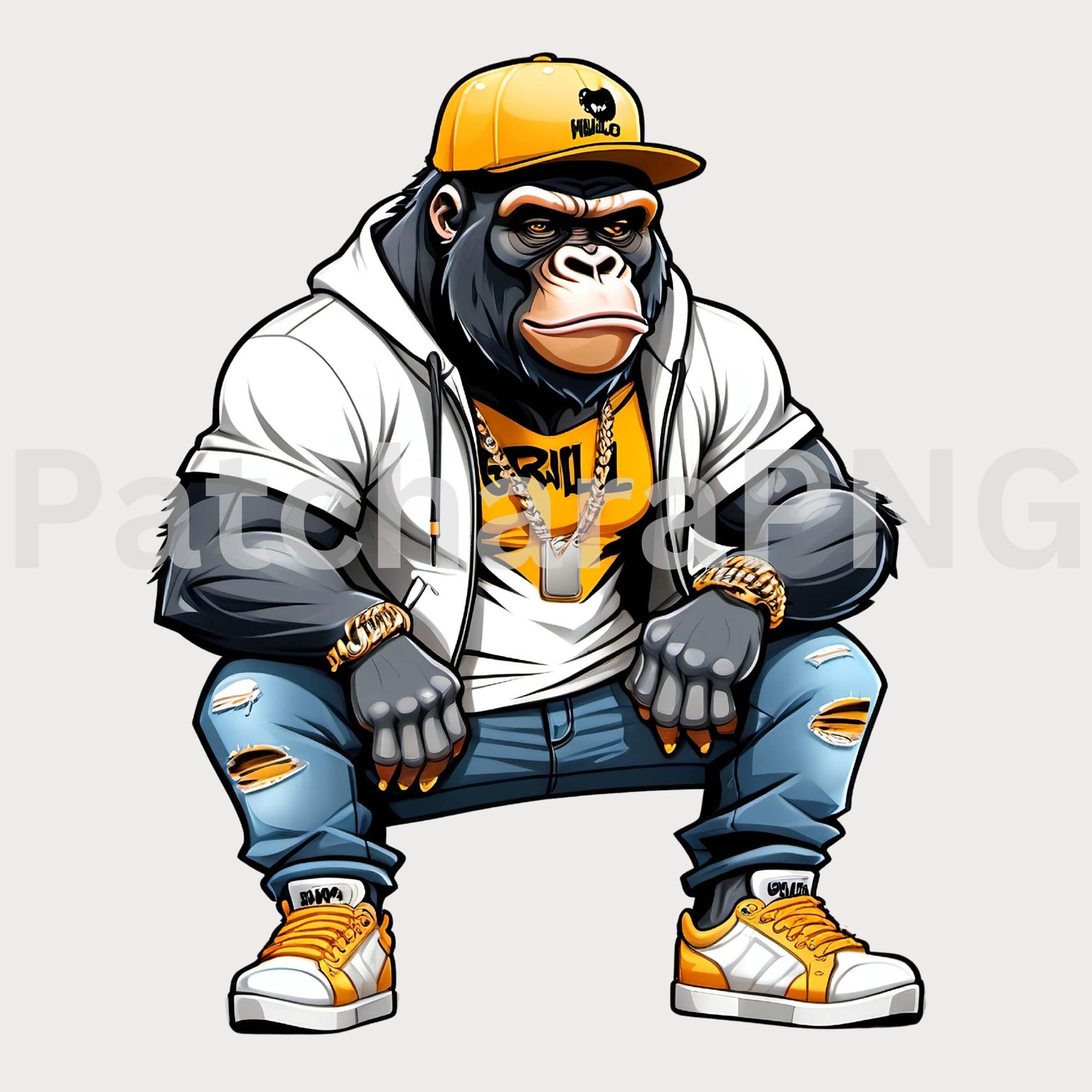 Buff Gorilla PNG | Muscular Gorilla Clipart in Hoodie and Gold Chain ...