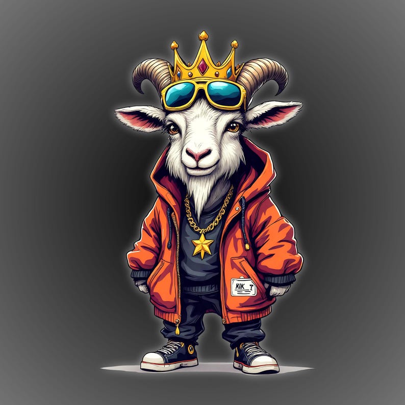 Goat King PNG | Cool Goat Clipart With Crown and Hoodie | Hip Hop Gang ...