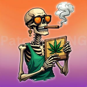 Smoking Skeleton Weed PNG | Stoner Skull Digital Art | Cannabis ...