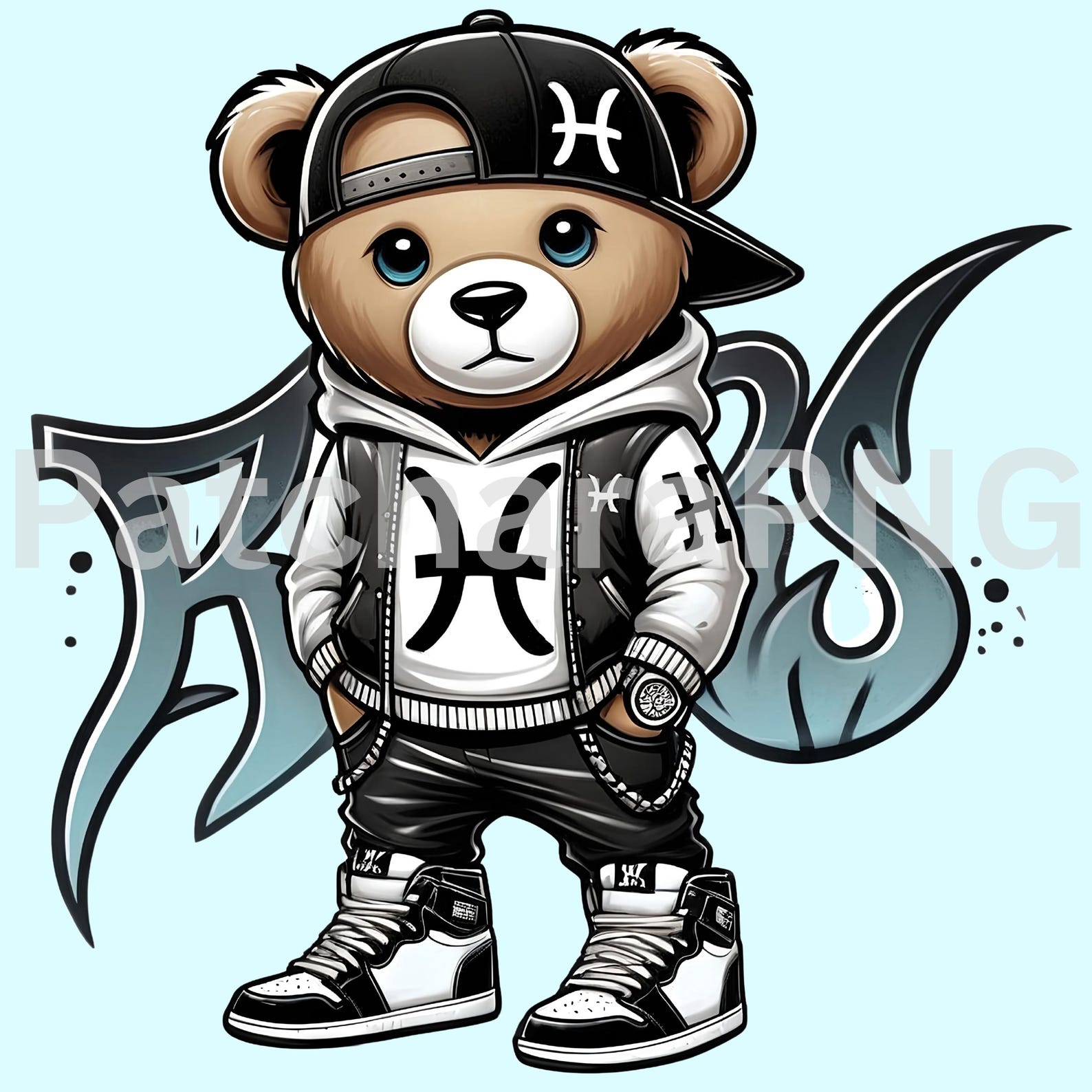 Pisces Zodiac Hip-hop Teddy Bear Clipart | Cool Cartoon Bear With ...