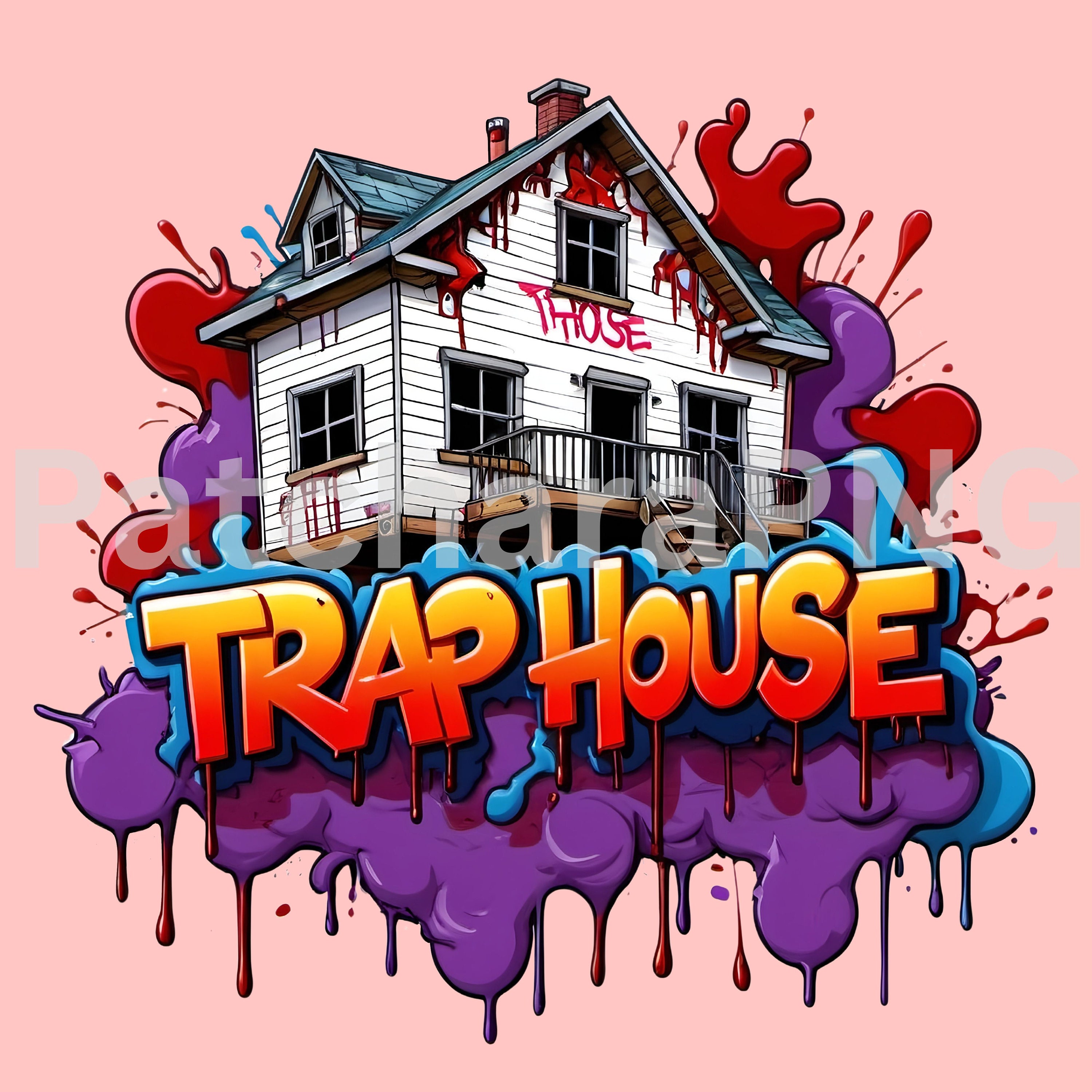 Trap House Graffiti Art - Colorful Cartoon Design With Blood Splatter ...
