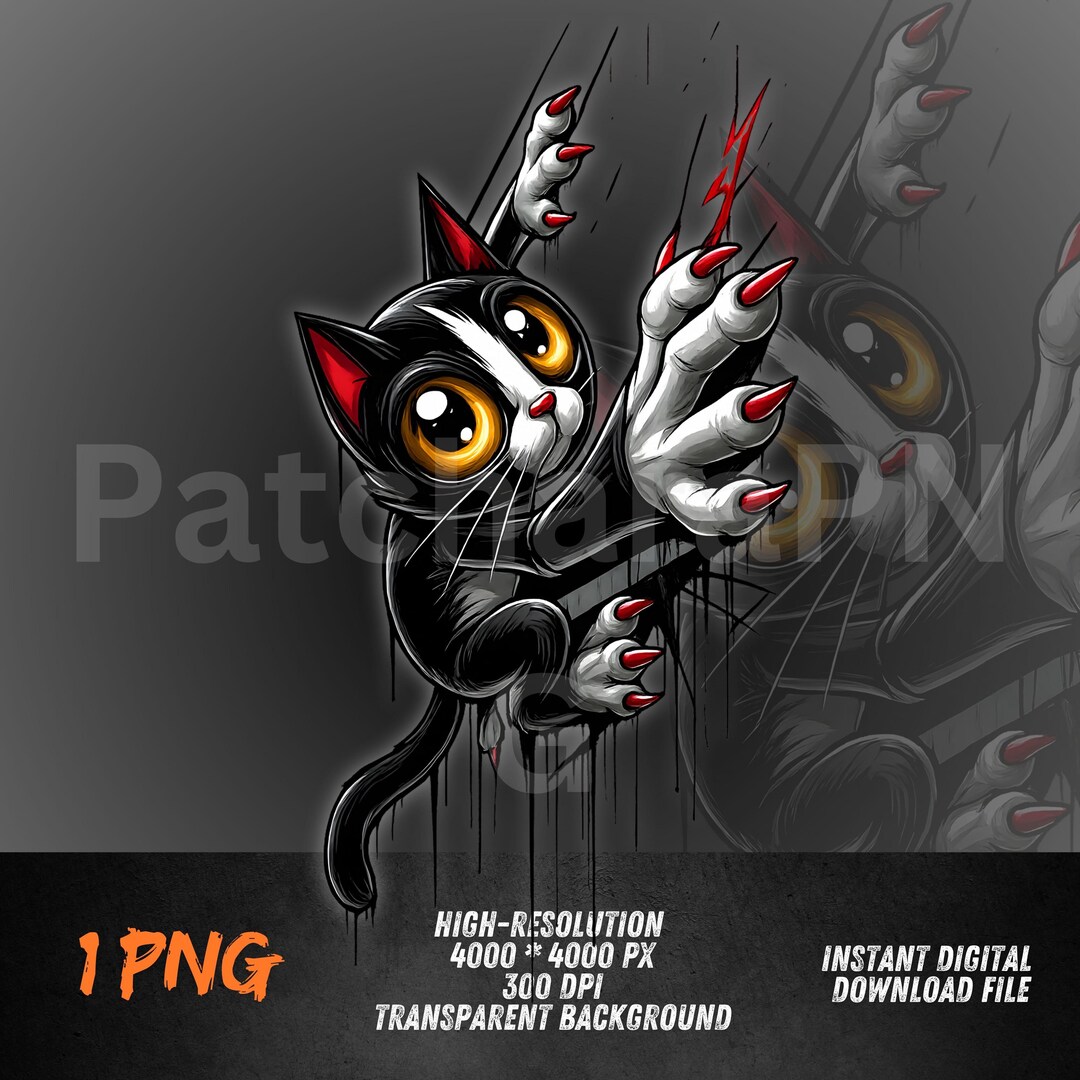 Spooky Cat Design, Angry Black Cat Scratch PNG | Graffiti Style Claw ...