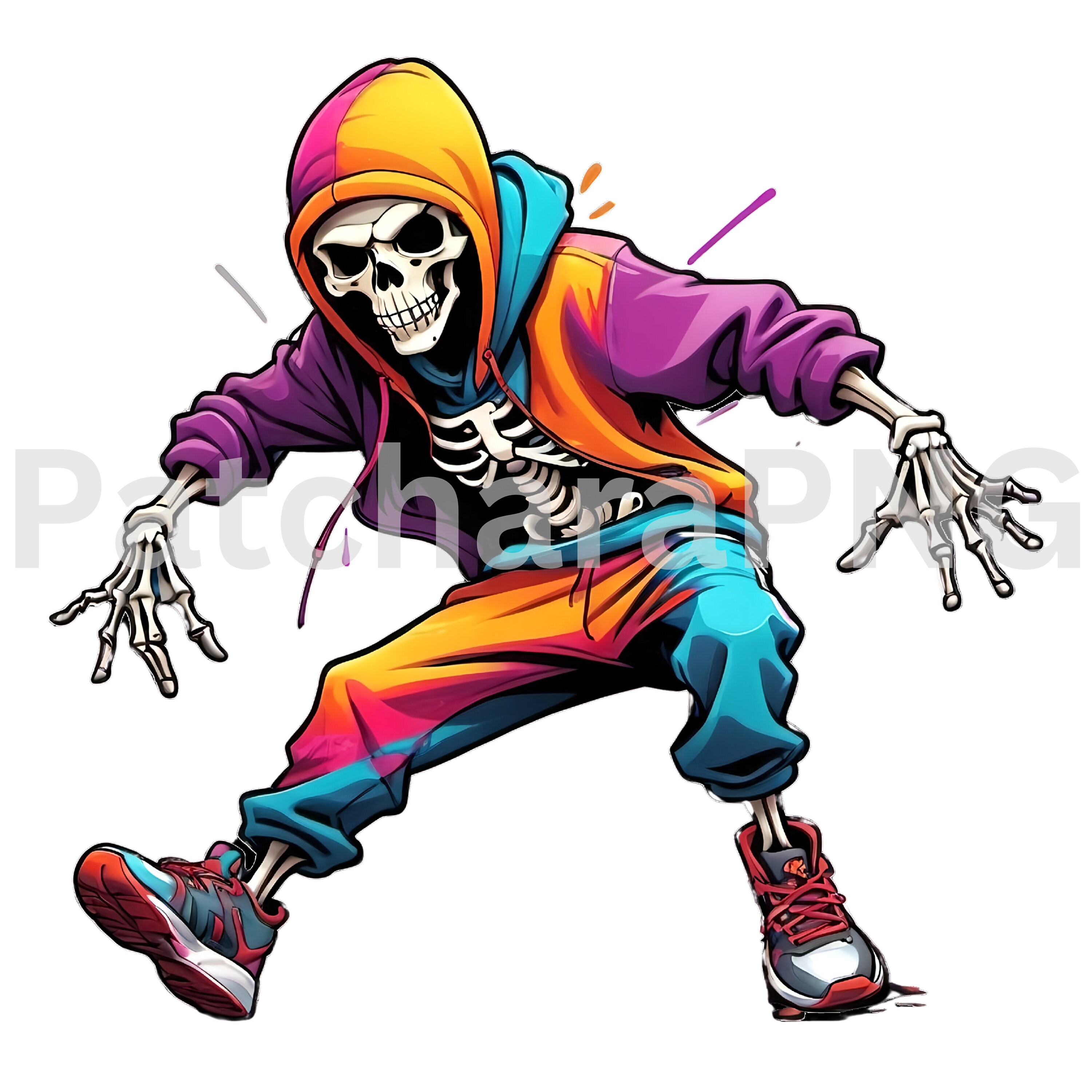 Cartoon Free Running Skeleton Art Print, Hip-hop Skeleton Graffiti Art ...