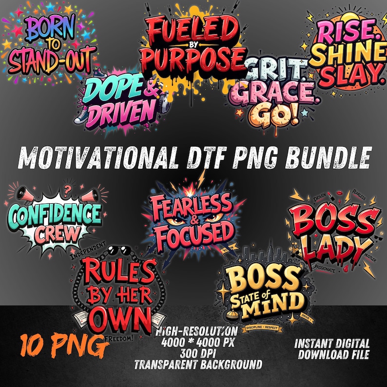 Motivational DTF PNG Bundle | Urban Streetwear Quotes | Bold Graffiti ...