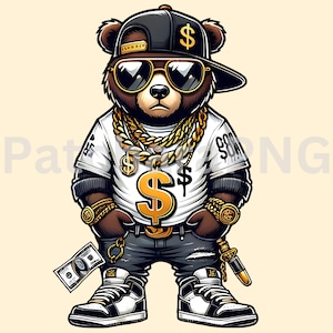 Hip-hop Teddy Bear King PNG | Cartoon Rich Bear With Gold Chains ...