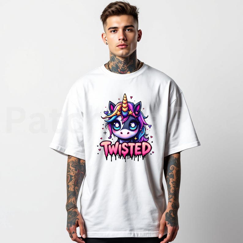 Cute Twisted Unicorn PNG, Kawaii Rainbow Unicorn Shirt Design, Graffiti ...
