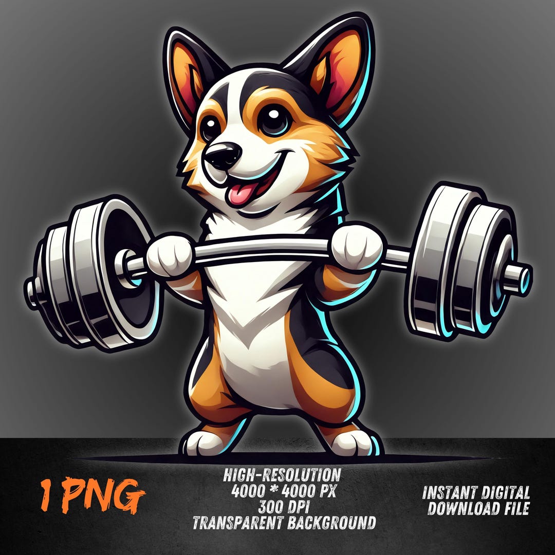 Fitness Corgi PNG | Cute Corgi Clipart Lifting Dumbbells | Funny Gym ...