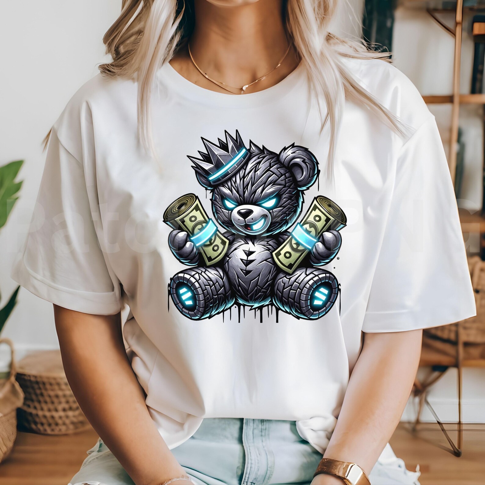 Cyber Hustle Bear PNG | Robot Money Teddy Clipart for DTF Shirt ...