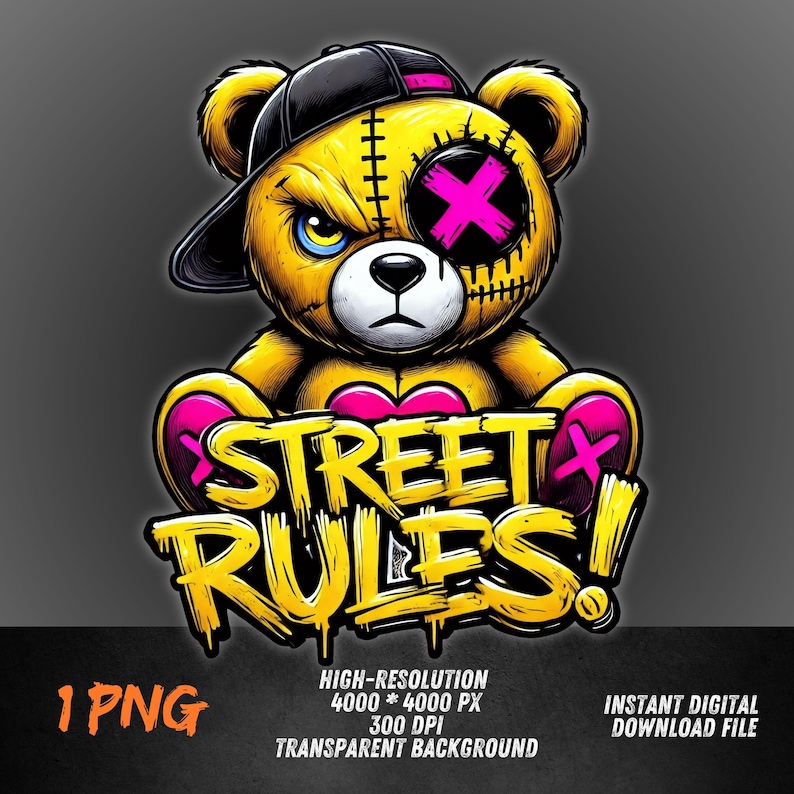 Street Rules Bear PNG | Graffiti Patch Teddy Clipart | Urban Hustle ...