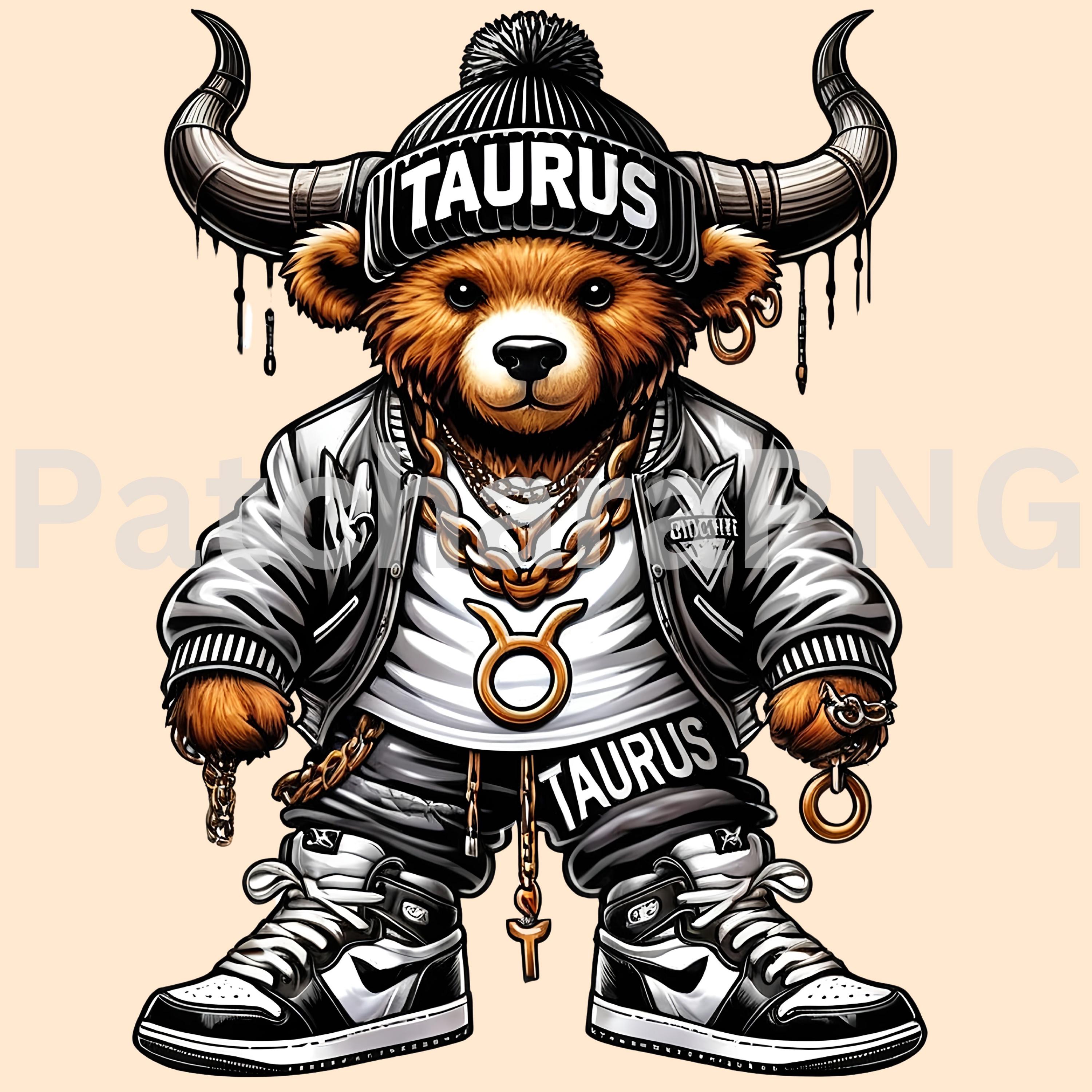 Taurus Hip-hop Teddy Bear Zodiac Clipart | Cool Taurus Bear With Gold ...
