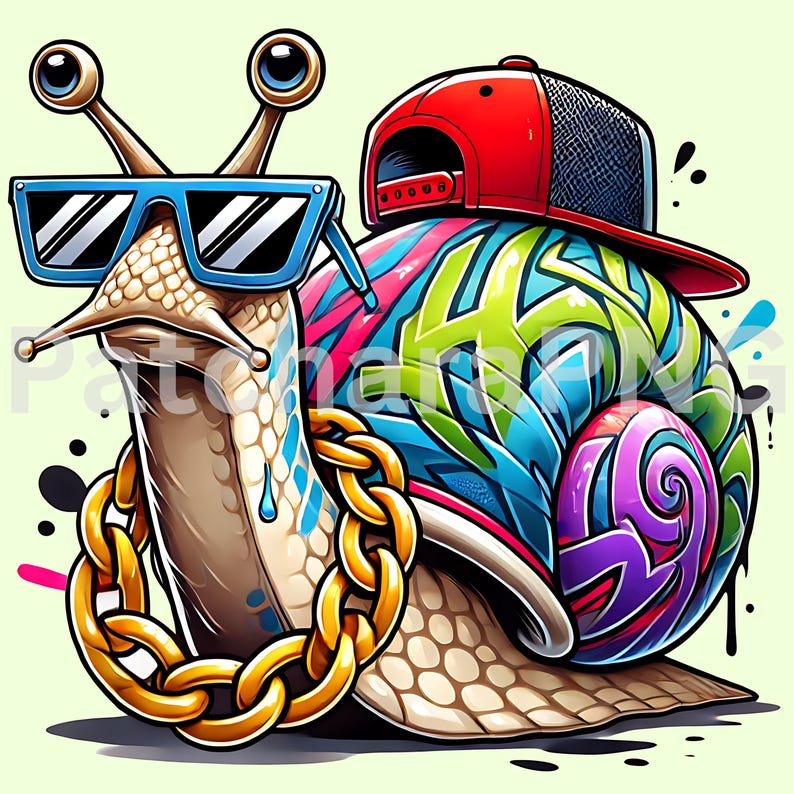 Graffiti Snail PNG | Cartoon Snail Clipart With Gold Chain and Cap ...