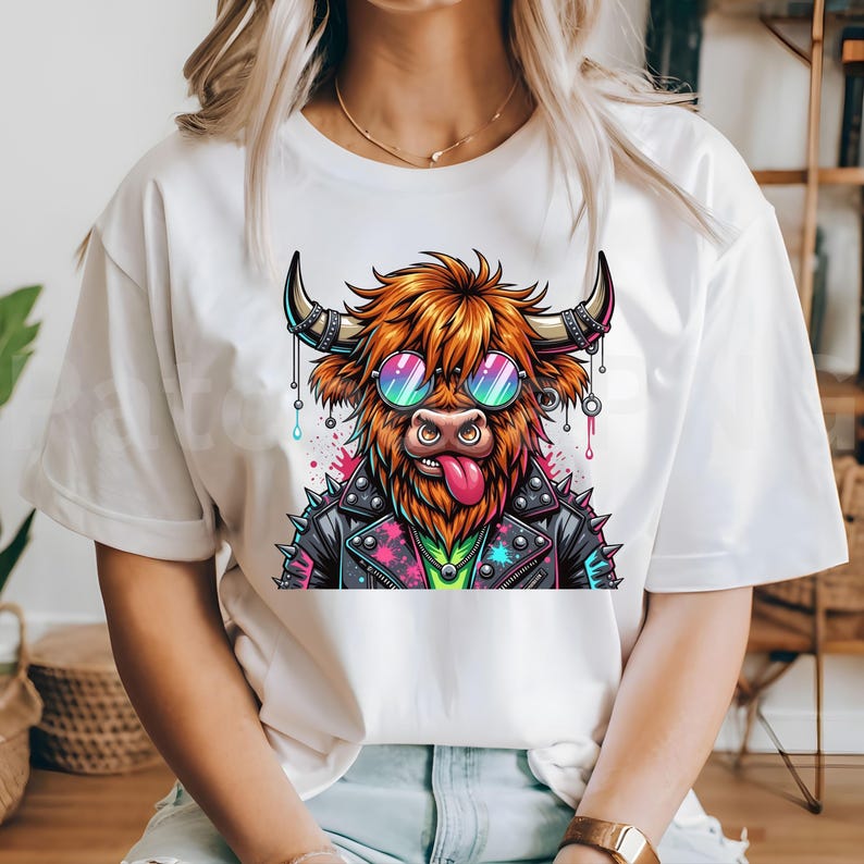 Rockstar Cow PNG | Highland Cow Clipart in Spiked Jacket With Glasses ...