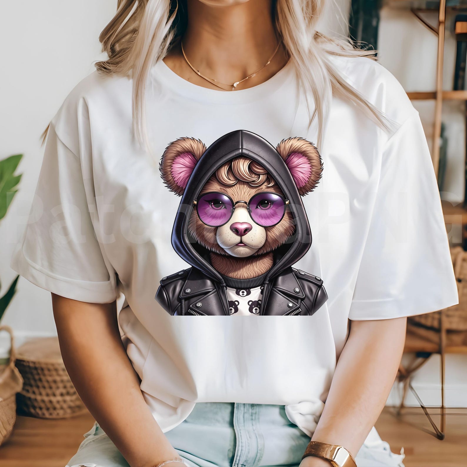 Cool Hoodie Bear PNG | Teddy Clipart With Pink Glasses and Leather ...