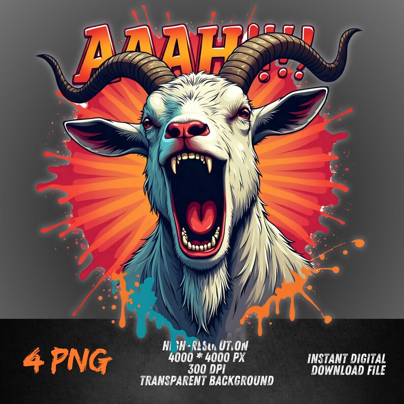 Alpha Goat PNG | Screaming Goat Clipart | Bold Animal Streetwear Design ...