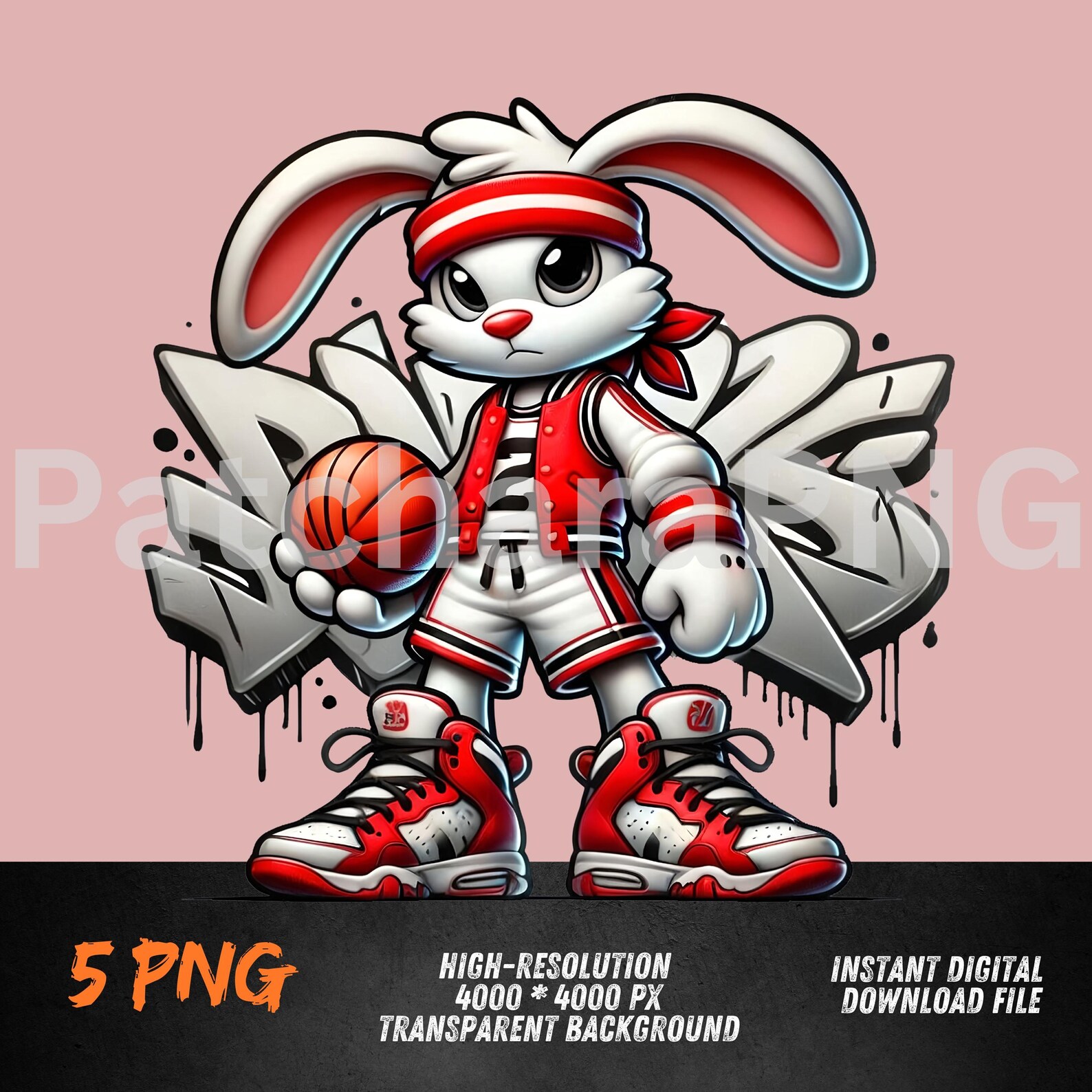 Basketball Bunny Cartoon Clipart - Hip Hop Sports Rabbit in Red Jersey ...