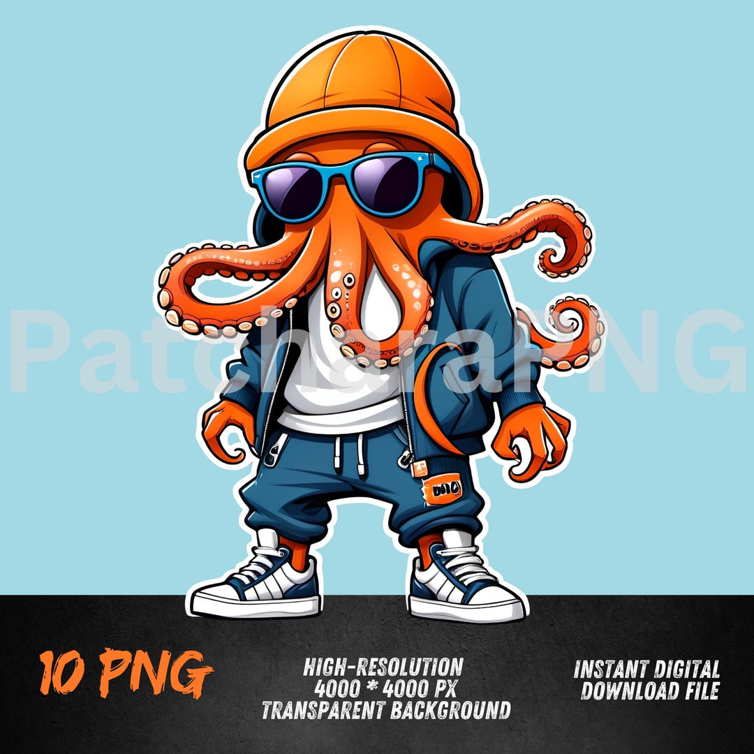 Swag Octopus PNG | Cool Octopus Clipart in Hoodie and Shades | Funny ...