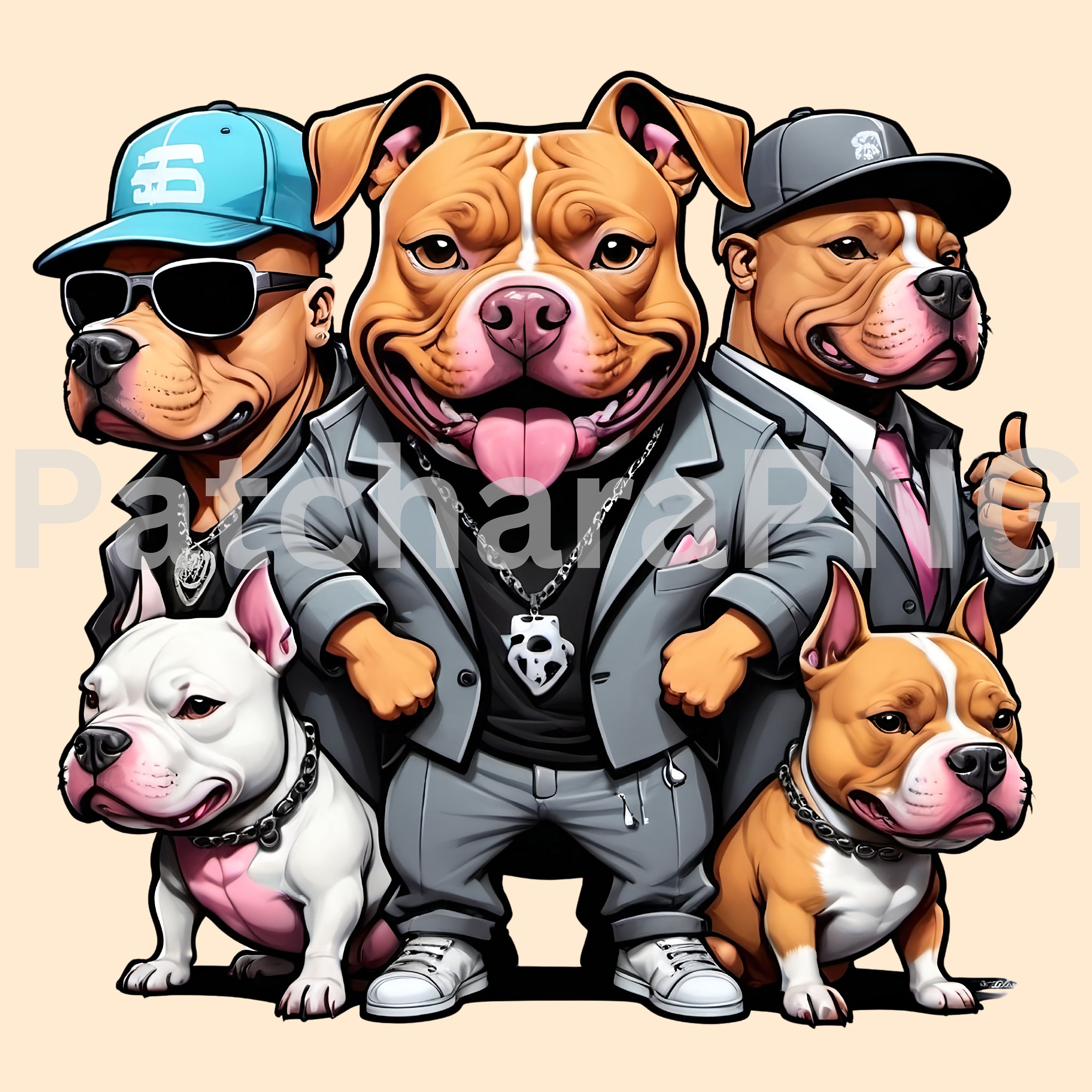Gangsta Pitbull PNG | Pitbull Clipart With Pack in Hoodies and Chains ...