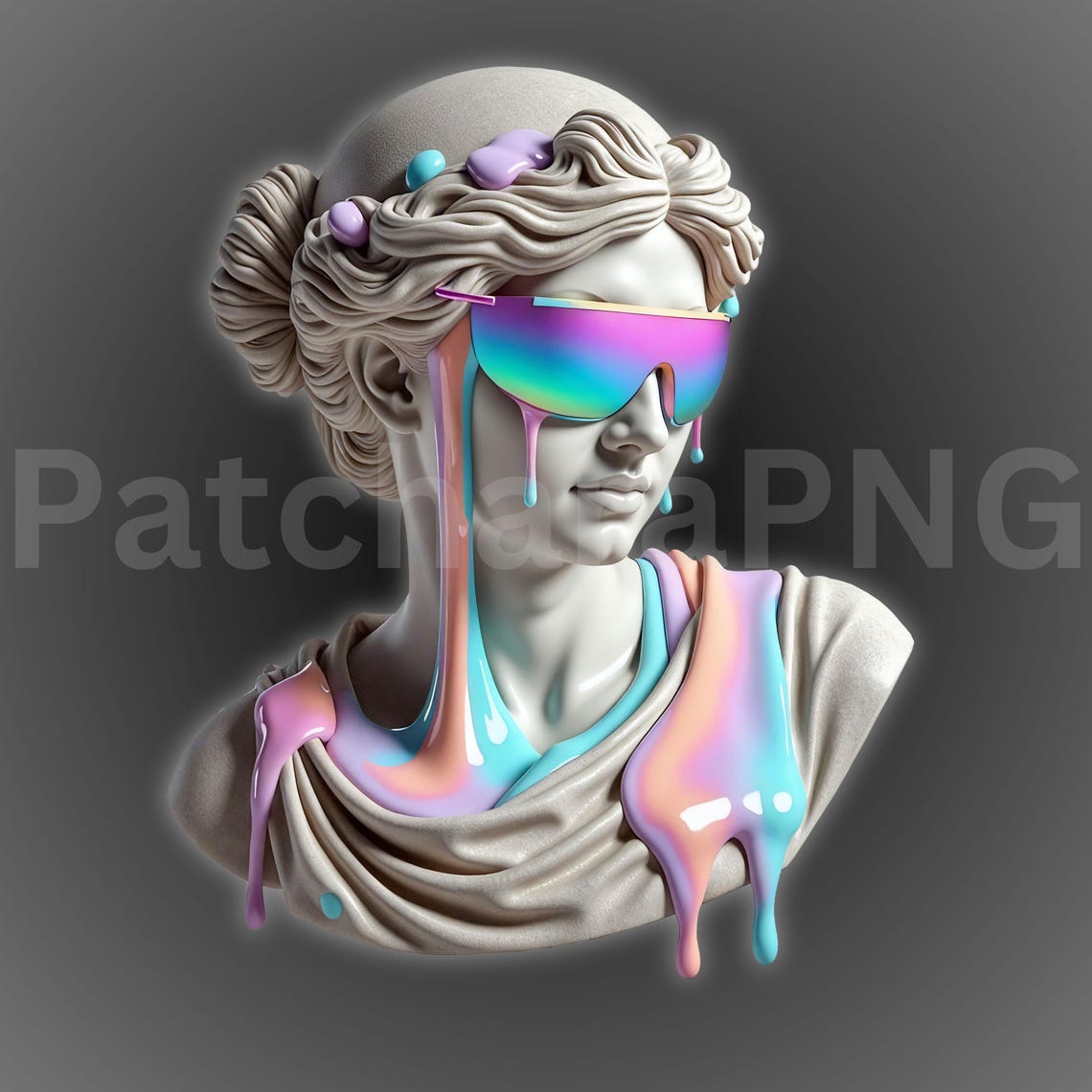 Vaporwave Goddess Bust PNG, Neon Drip Greek Statue Sublimation Design ...