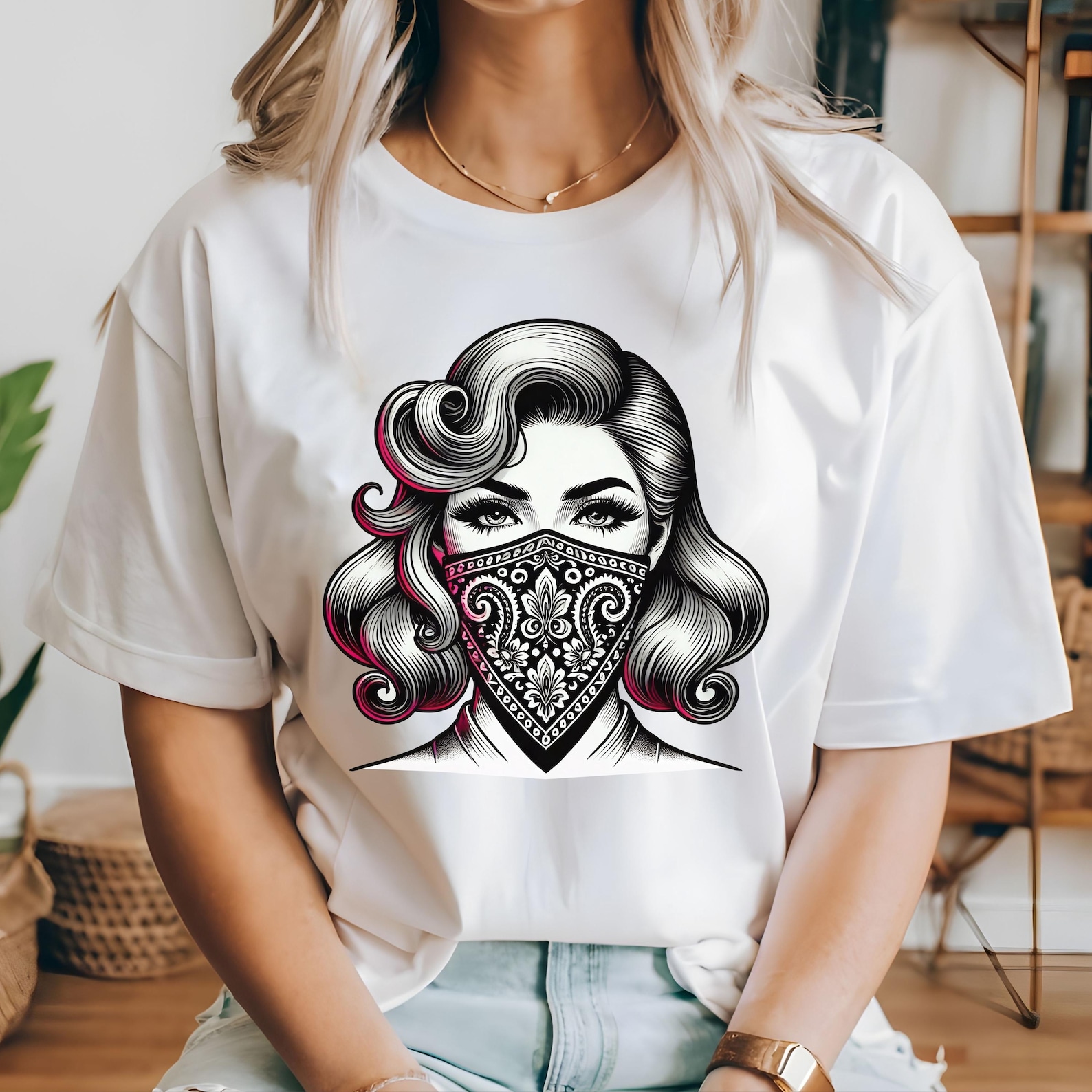 Vintage Rebel Woman PNG, Bandana Girl PNG for DTF & Sublimation, Tattoo ...