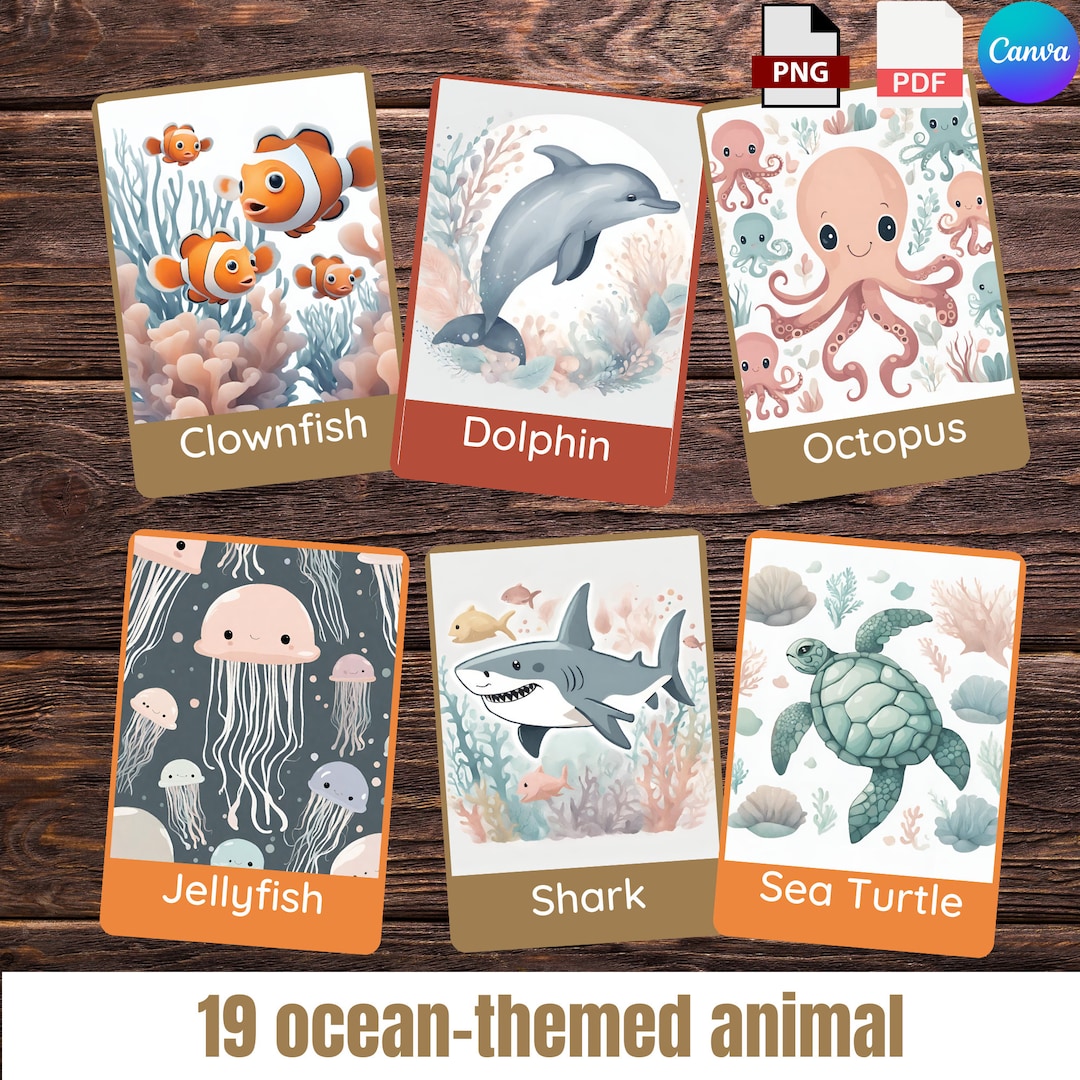 Sea and Ocean Animals Flash Cards Printable Educational Learning Aid ...
