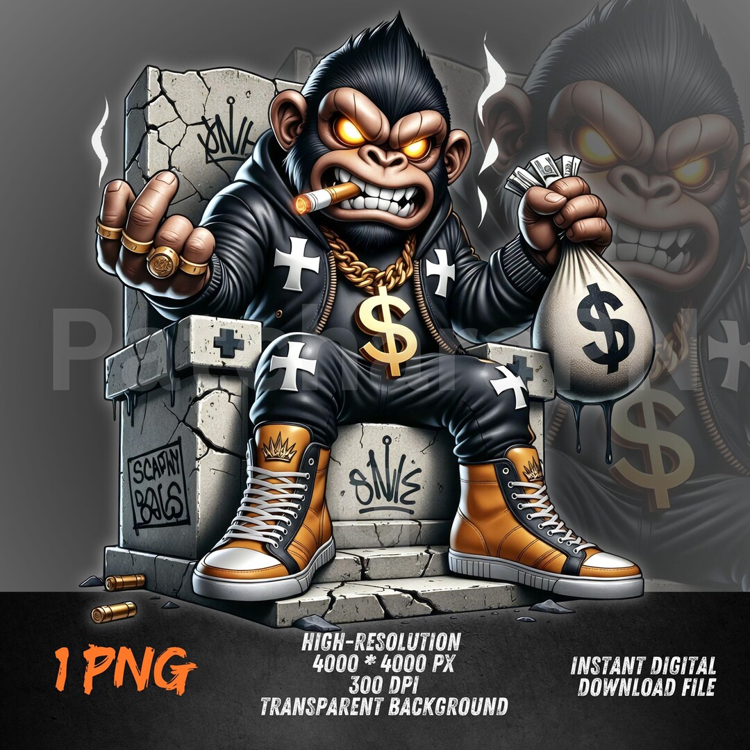Gangsta Gorilla PNG | Hip Hop Graffiti Ape Clipart With Money Bag ...