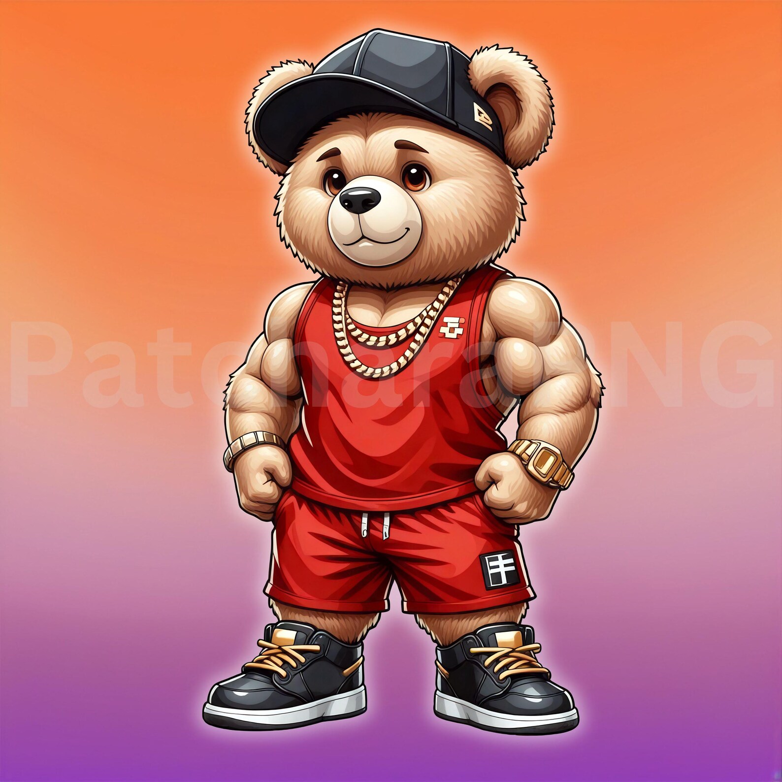Muscular Teddy Bear Clipart | Hip-hop Gym Bear PNG | Strong Urban Bear ...