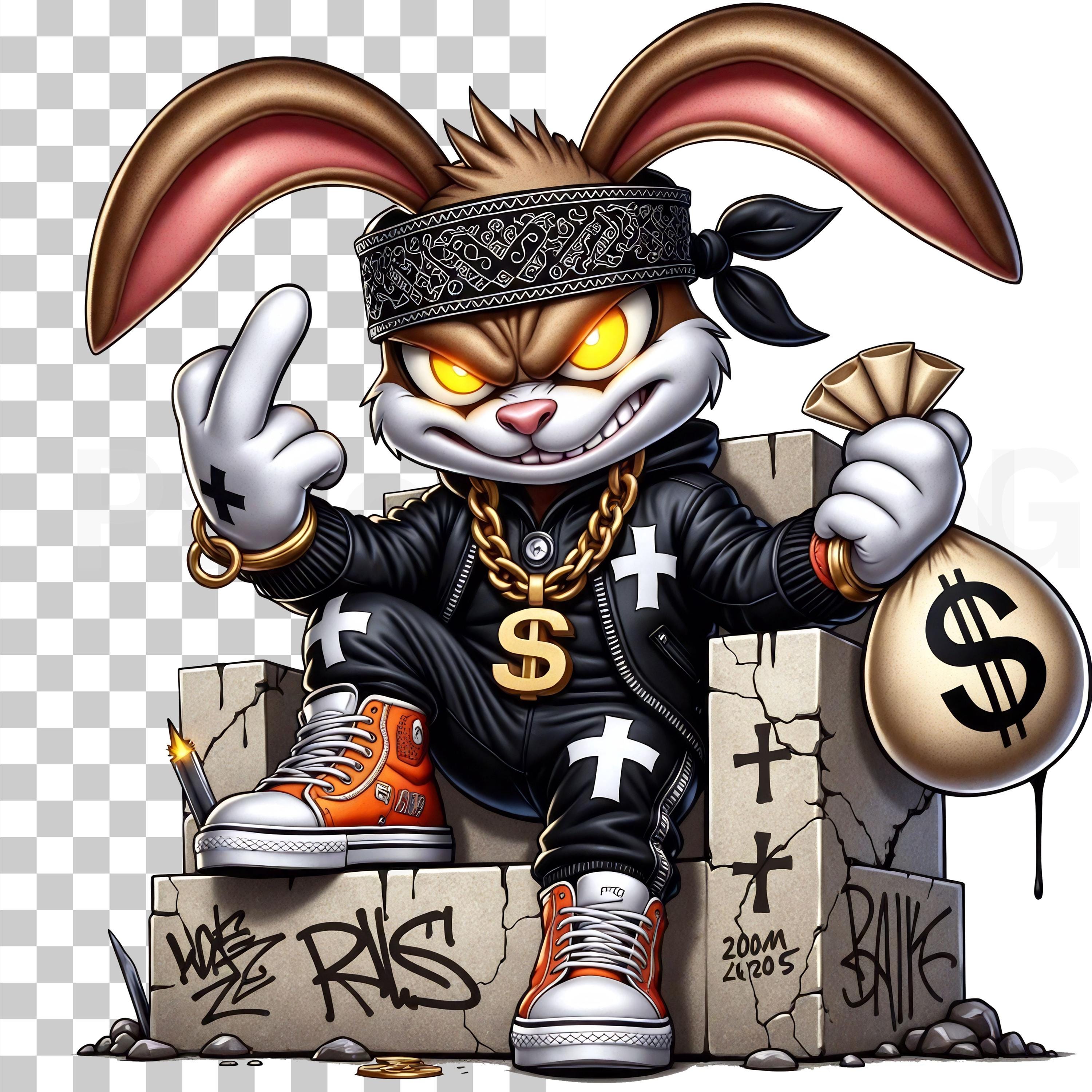Gangsta Rabbit PNG | Hip Hop Graffiti Bunny Clipart With Money Bag ...