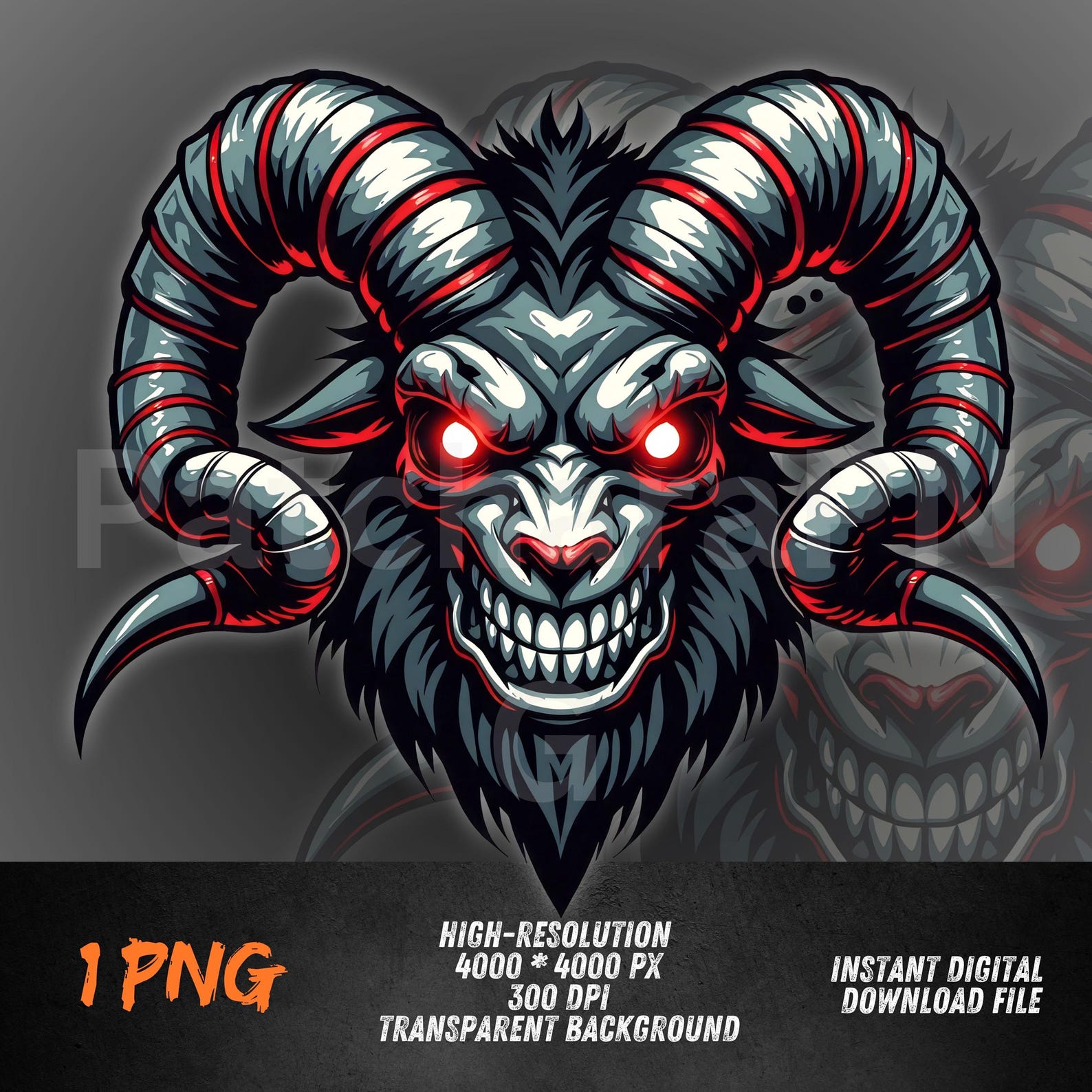 Evil Ram Skull PNG | Demon Goat Horned Clipart | Gothic Tattoo Style ...