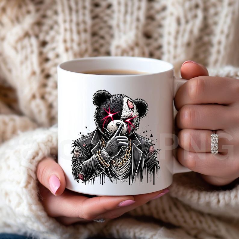 Gangster Bear PNG | Silent Rebel Teddy Sublimation Design | Edgy ...