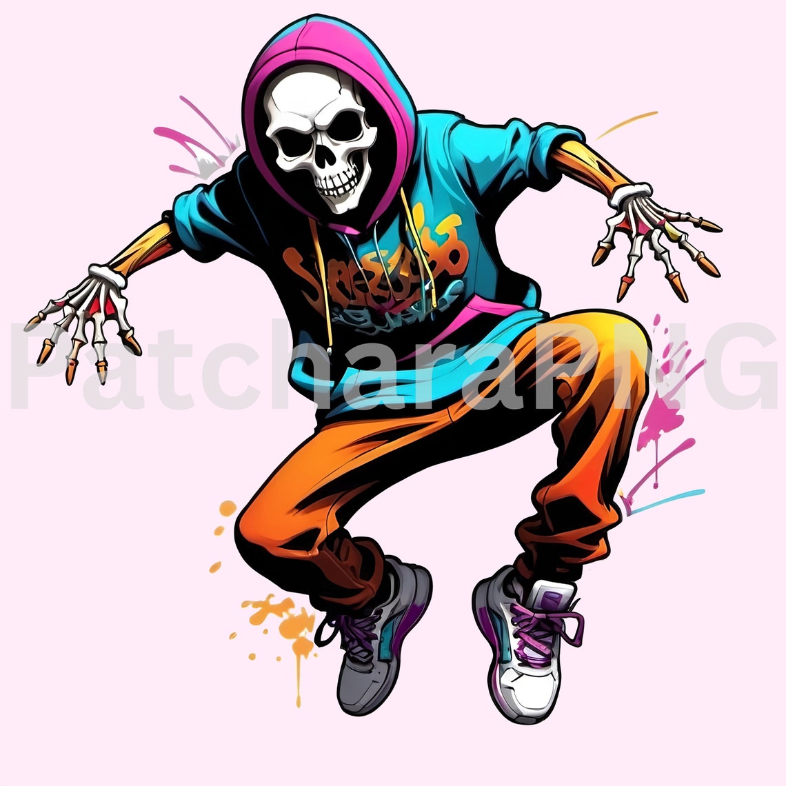 Cartoon Free Running Skeleton Art Print, Hip-hop Skeleton Graffiti Art ...