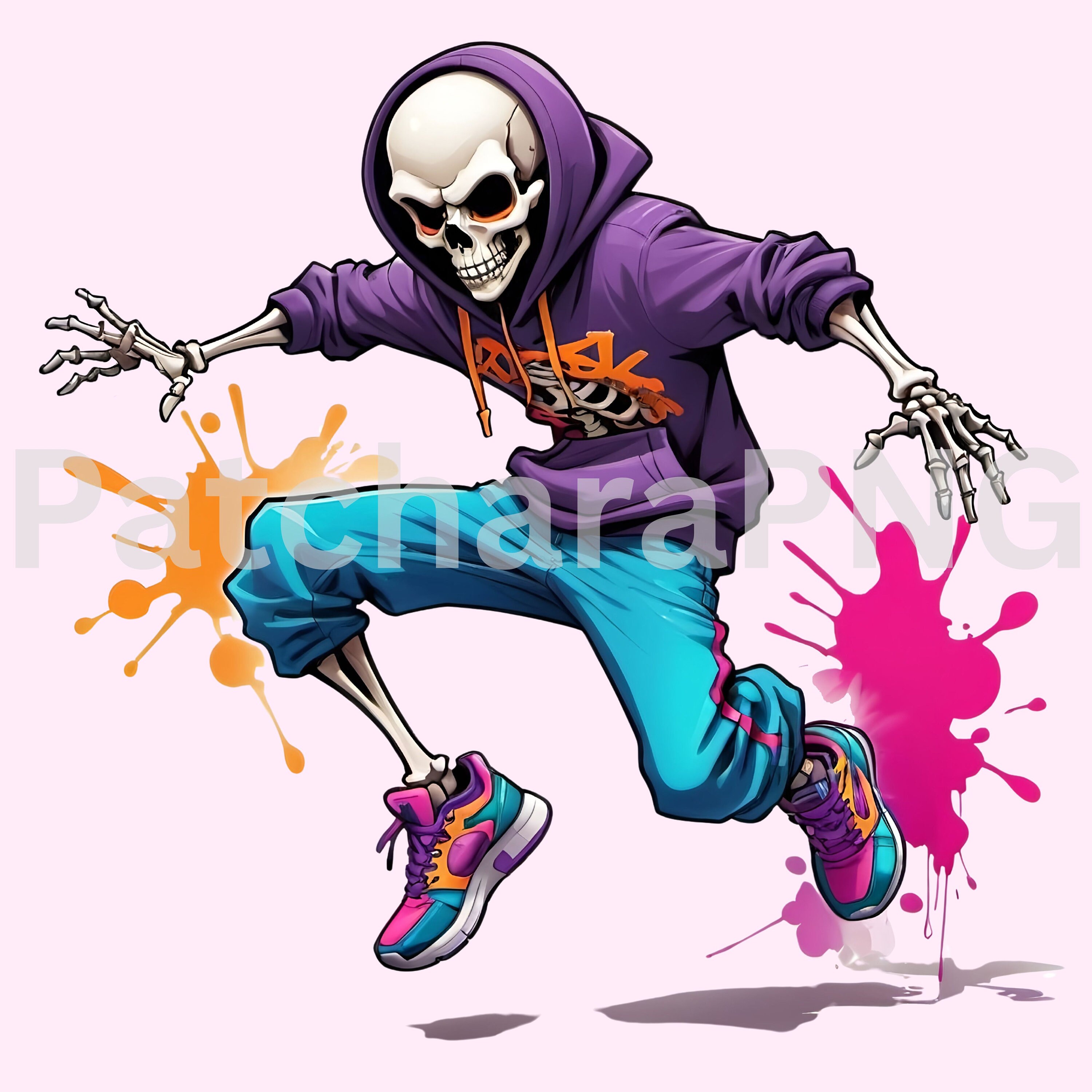 Cartoon Free Running Skeleton Art Print, Hip-hop Skeleton Graffiti Art ...