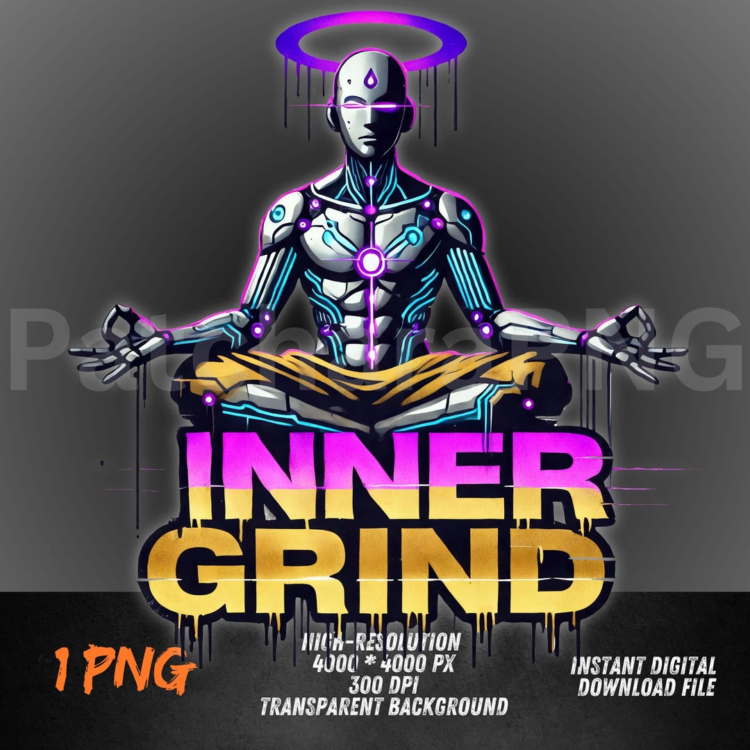 Inner Grind Robot PNG, Cyber Meditation Graffiti Art, Futuristic ...