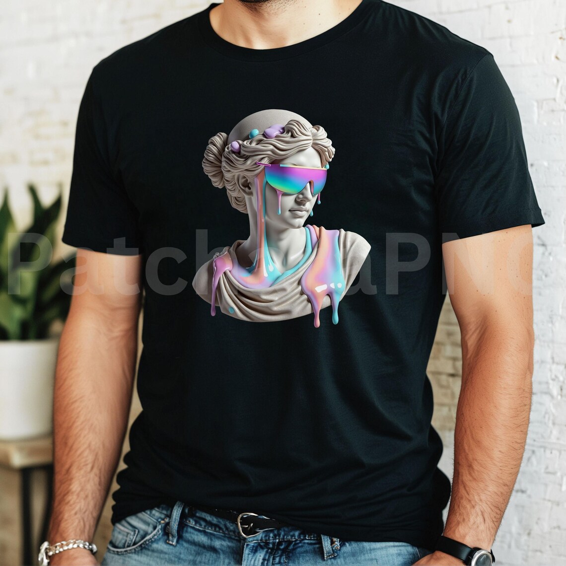 Vaporwave Goddess Bust PNG, Neon Drip Greek Statue Sublimation Design ...