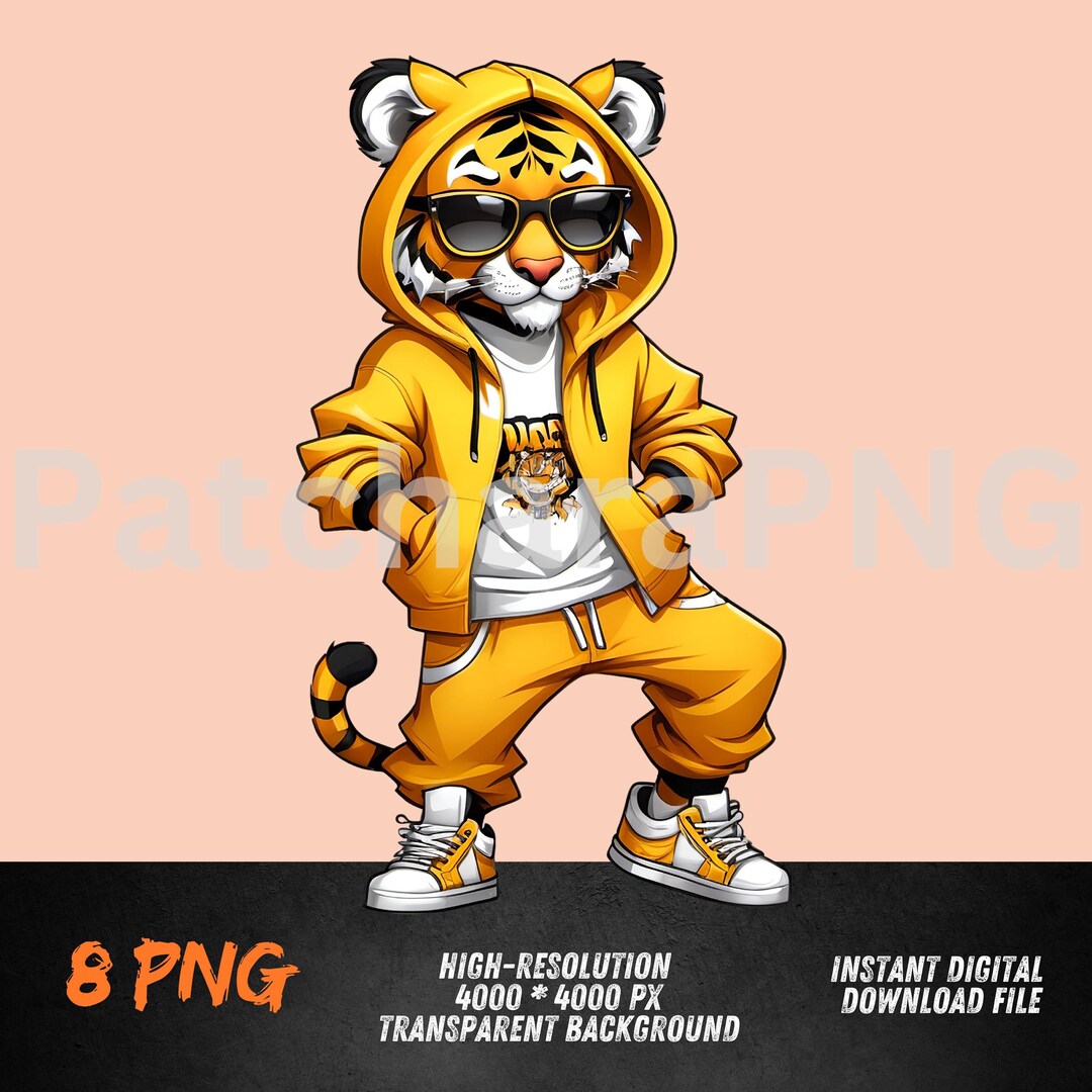 Cool Hip-hop Tiger Character PNG - Yellow Hoodie Tiger Clipart ...
