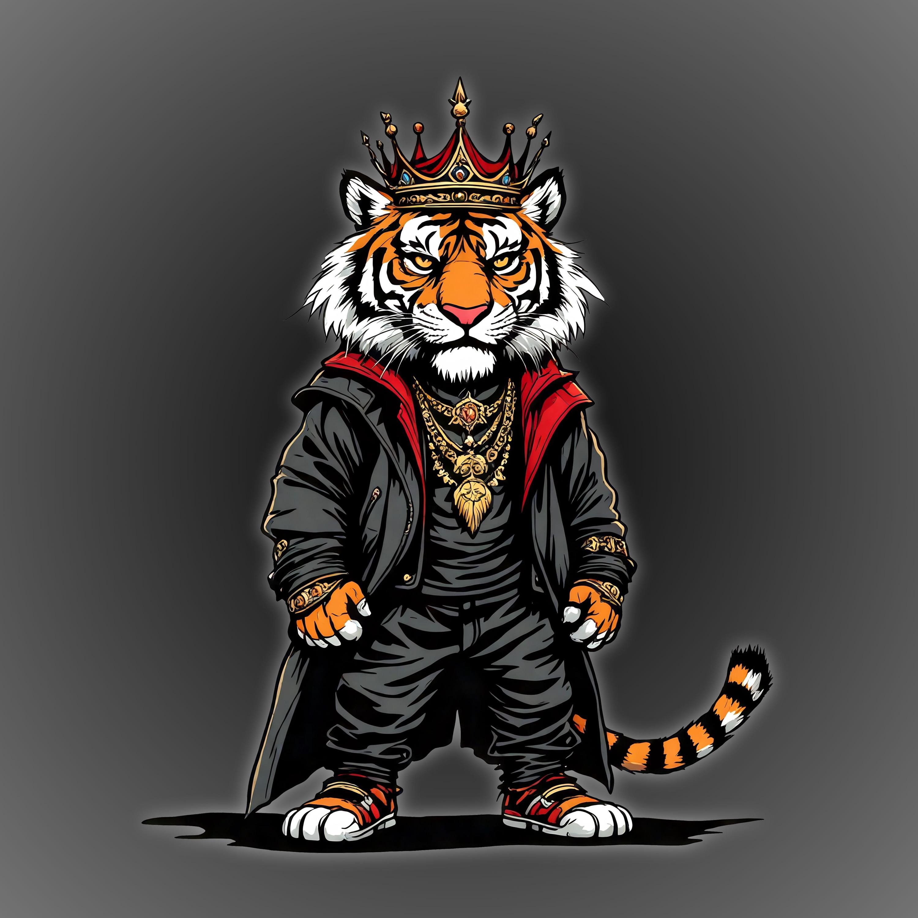 Tiger King PNG | Urban Tiger Clipart in Crown and Hoodie | Gangsta ...