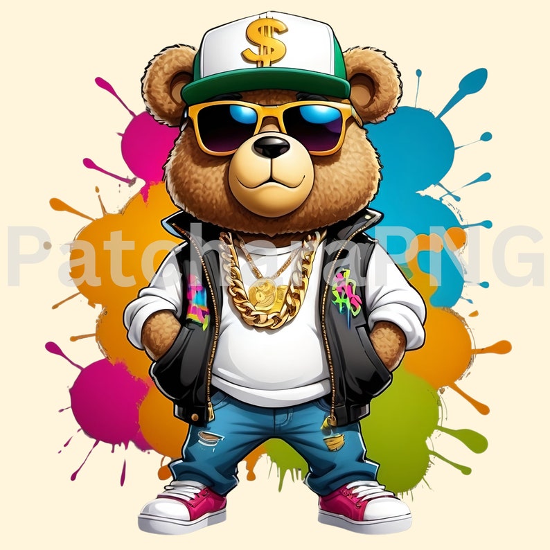 Hip-hop Bear Cartoon PNG | Cool Teddy Bear Graphic | Urban Streetwear ...