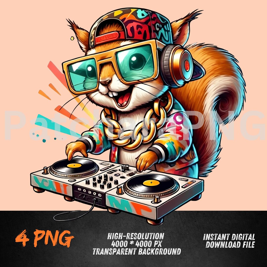 DJ Squirrel PNG | Cute Squirrel Clipart With Headphones and Turntable ...