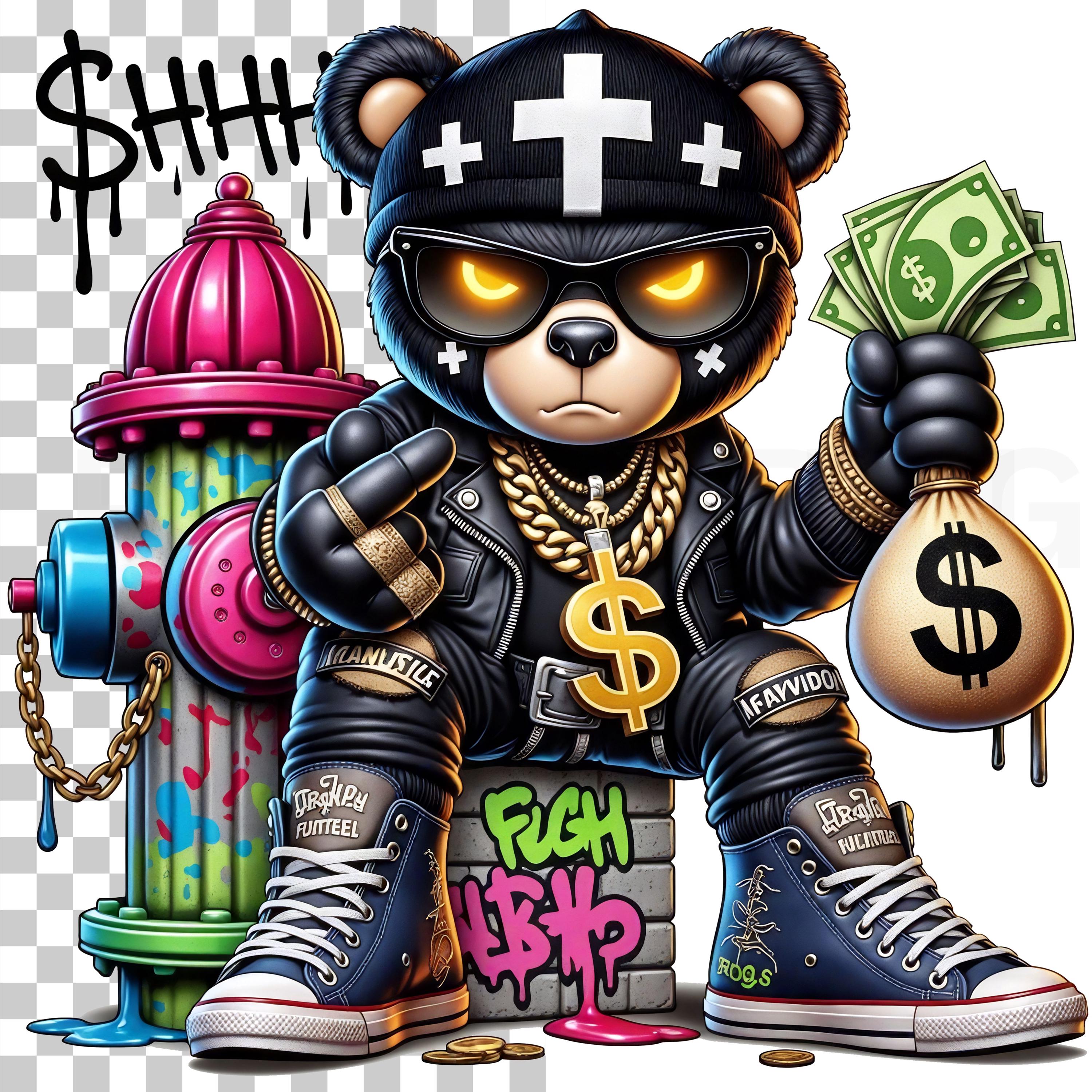 Hiphop Teddy Bear Png, Gangsta Bear PNG | Hip Hop Graffiti Teddy ...