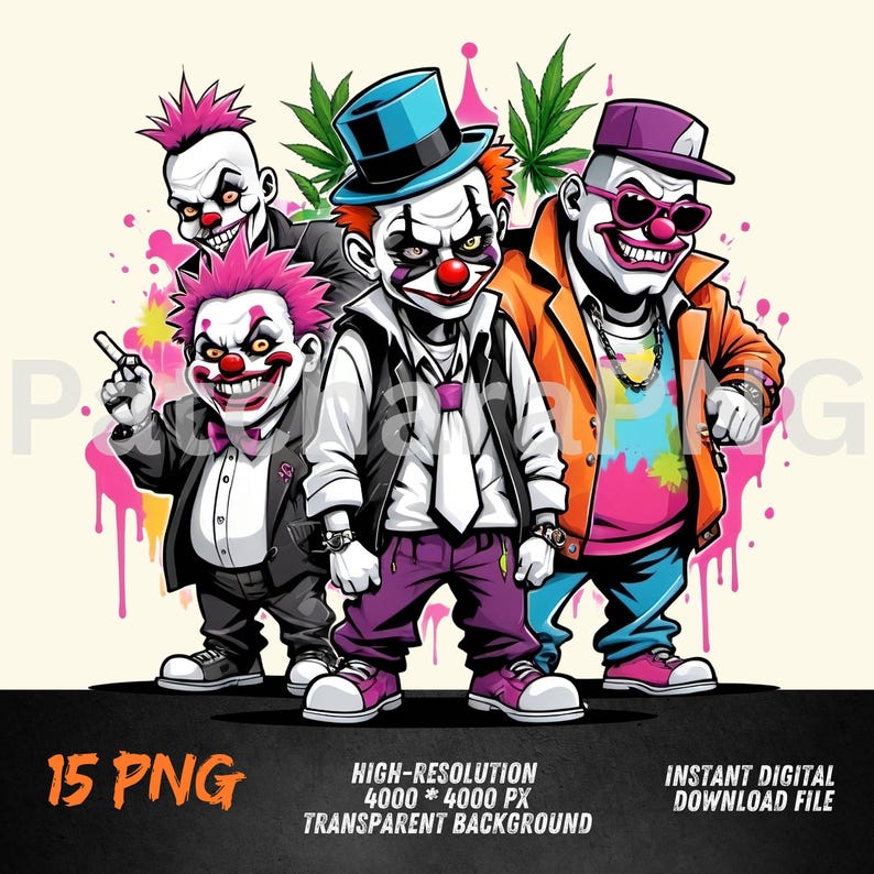 Clown Cyberpunk Gangster Cartoon, Graffiti Art Print, , Weed, Spray ...