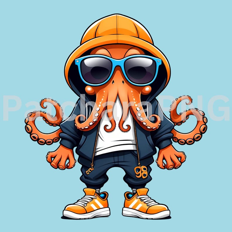 Swag Octopus PNG | Cool Octopus Clipart in Hoodie and Shades | Funny ...
