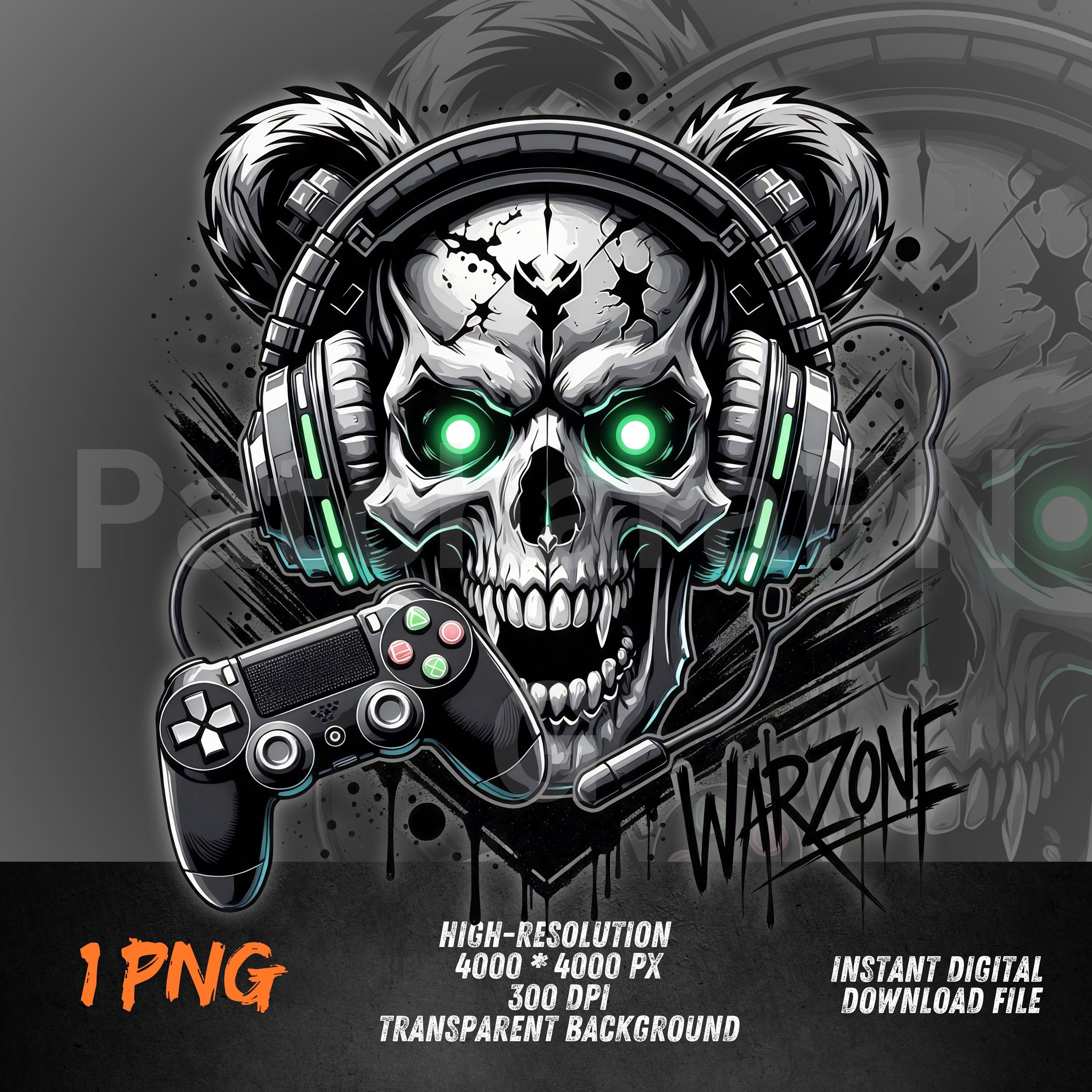 Skull Gamer PNG With Headset & Controller - Warzone Style Graphic for ...