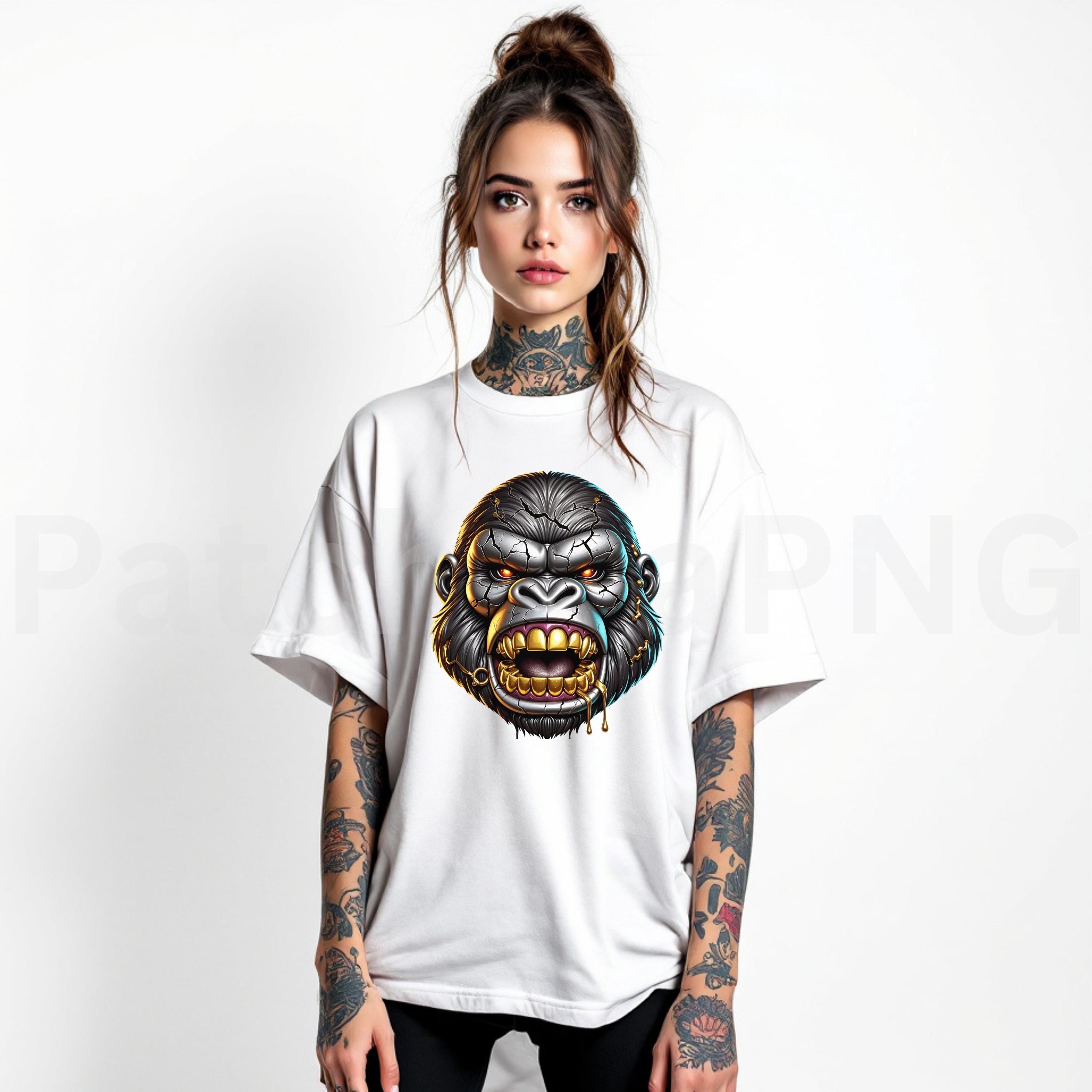 Gangsta Gorilla PNG Graffiti Style | Cracked Skull Golden Teeth Ape ...