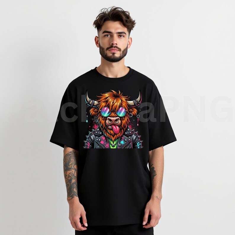 Rockstar Cow PNG | Highland Cow Clipart in Spiked Jacket With Glasses ...