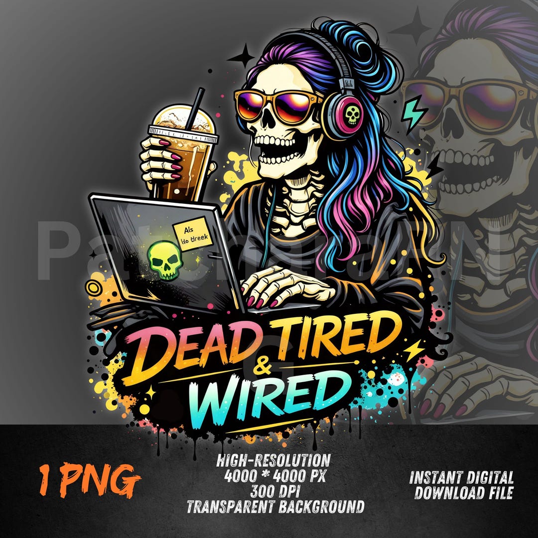 Skeleton Coffee PNG ,coffee Skull – Dead Tired & Wired Funny Coffee ...