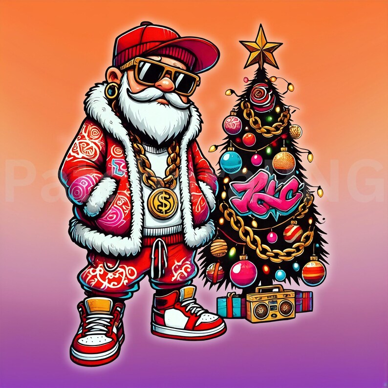 Hip-hop Santa Claus PNG | Urban Christmas Sublimation Design | Cool ...
