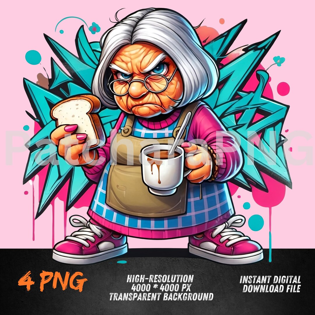 Funny Angry Grandma PNG, Cool Grandma Cartoon PNG for DTF & Sublimation ...