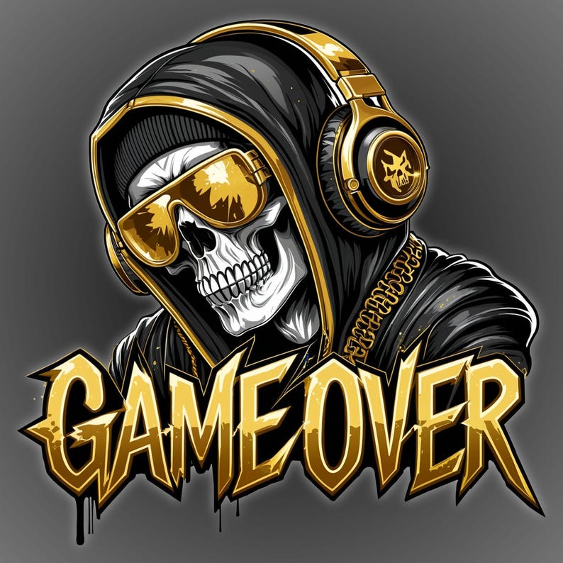 Game Over Skull PNG | Gamer Skull Clipart With Hoodie and Headphones ...